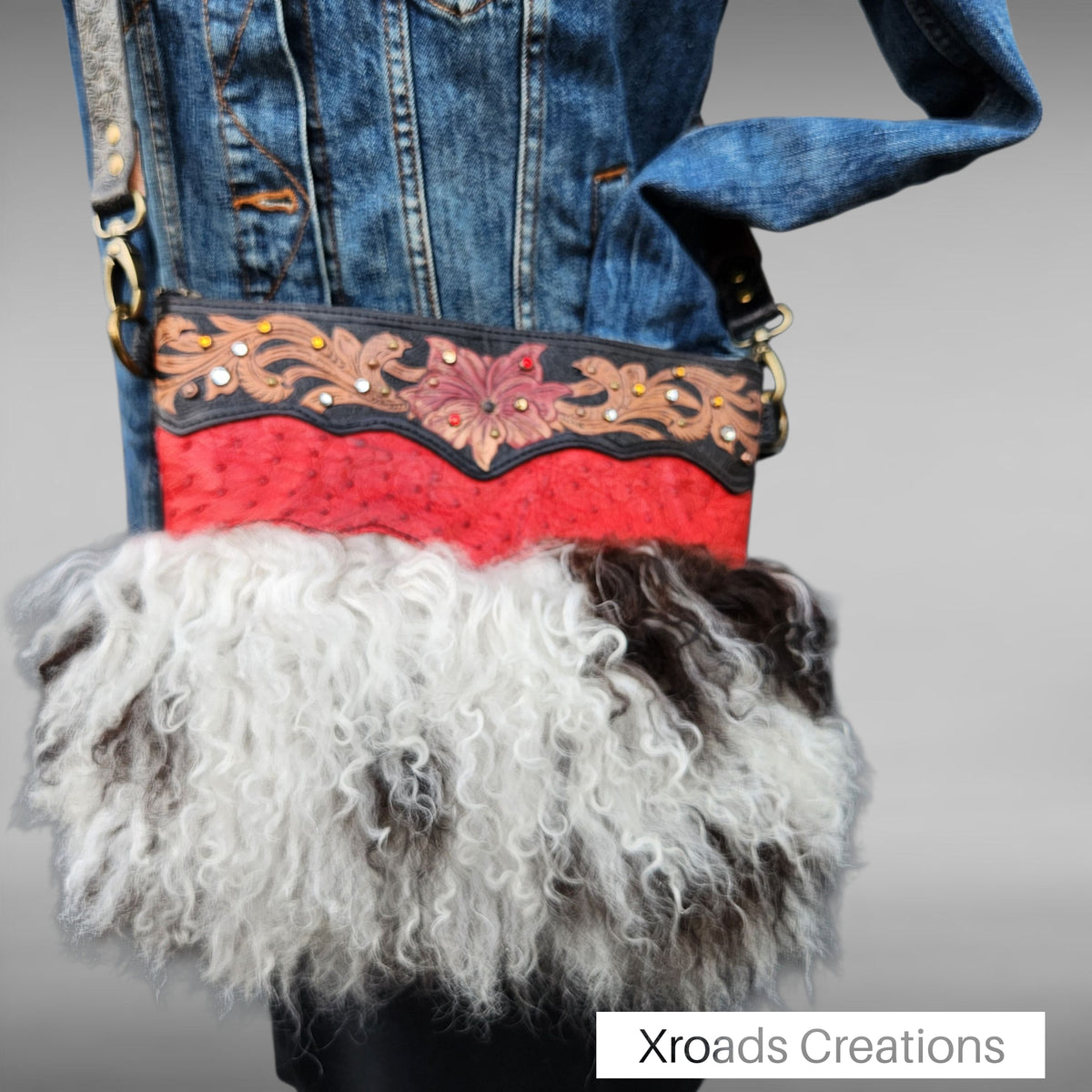 Dorothy L - Fuzzy Tooled - Tricolor Mongolian Sheep and Ostrich ...